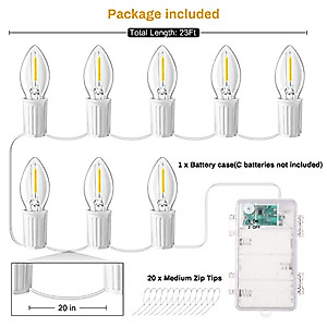 Eliteemo LED Canopy and Umbrellas Lights, 23 Ft LED Outdoor String Lights with Shatterproof Plastic 8LED C7 E-12 Light Bulbs, Waterproof, C Battery Powered, Super Bright to Display at Night Outdoors