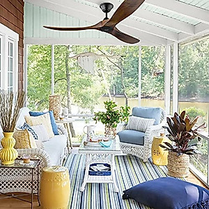 Ceiling Fan No Lights 70" Large Ceiling Fan, Outdoor Ceiling Fan for Patio, Wooden Ceiling Fan Damp Rated 3 Blade Large Airflow Indoor Outdoor Farmhouse Ceiling Fan for Exterior House Porch Gazebo