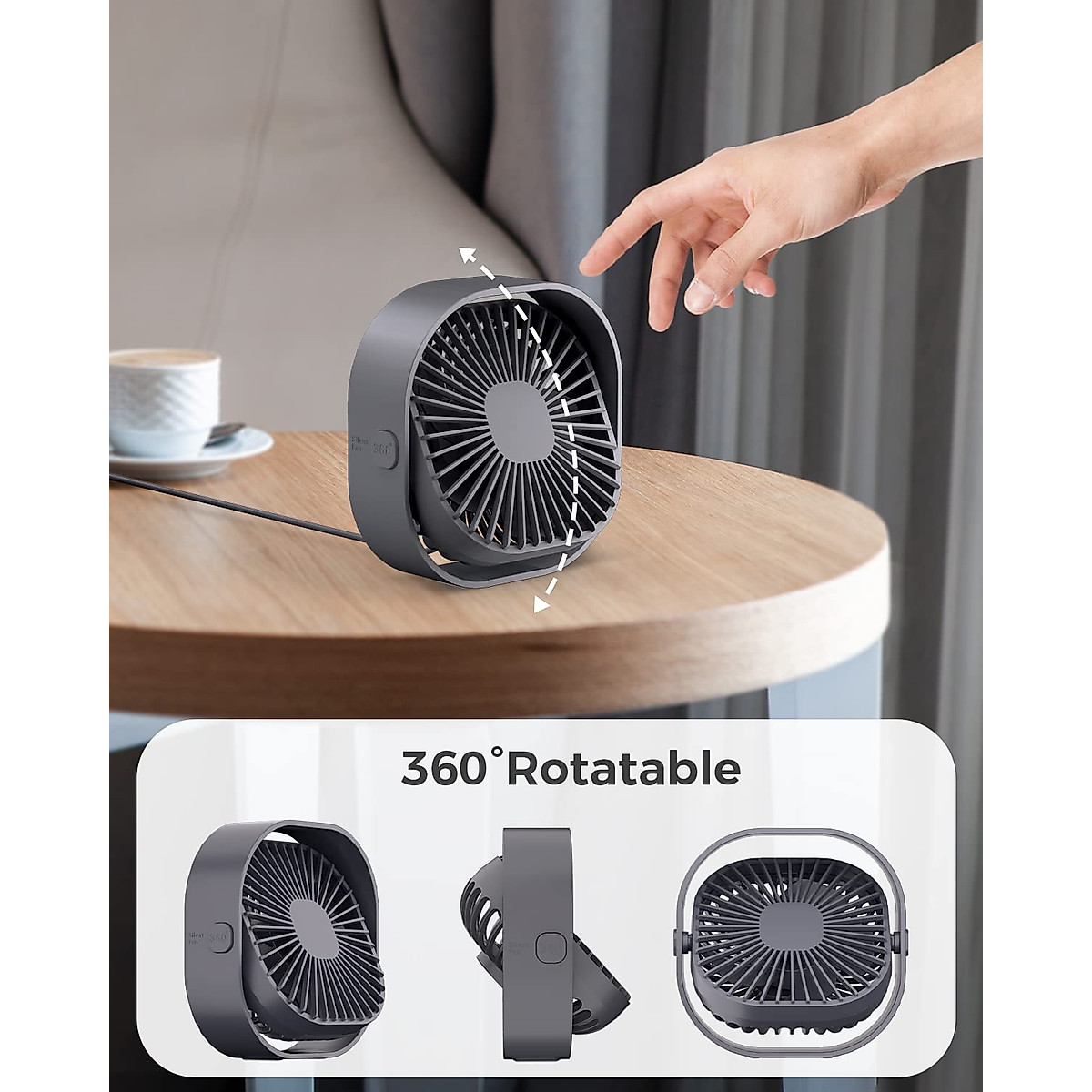 RJVW Small USB Desk Fan,3 Speeds Portable Table Fan, 4 inch Personal Mini Fan,Small Cooling Fan by USB Plug In, 360°Rotatable Desktop Fan for Home Office Bedroom Dorm Indoor Outdoor Summer Gift