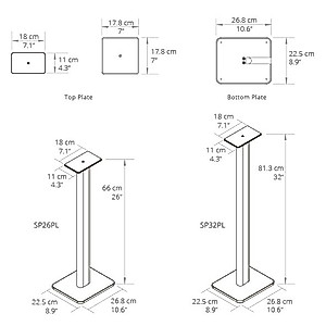 Kanto SP26PL Black Metal Speaker Stand (26 inches) - Universal Fit, Hidden Cables, Rotating Top Plate, Carpet & Hardwood Feet, ¼’-20 Mounting, Pair