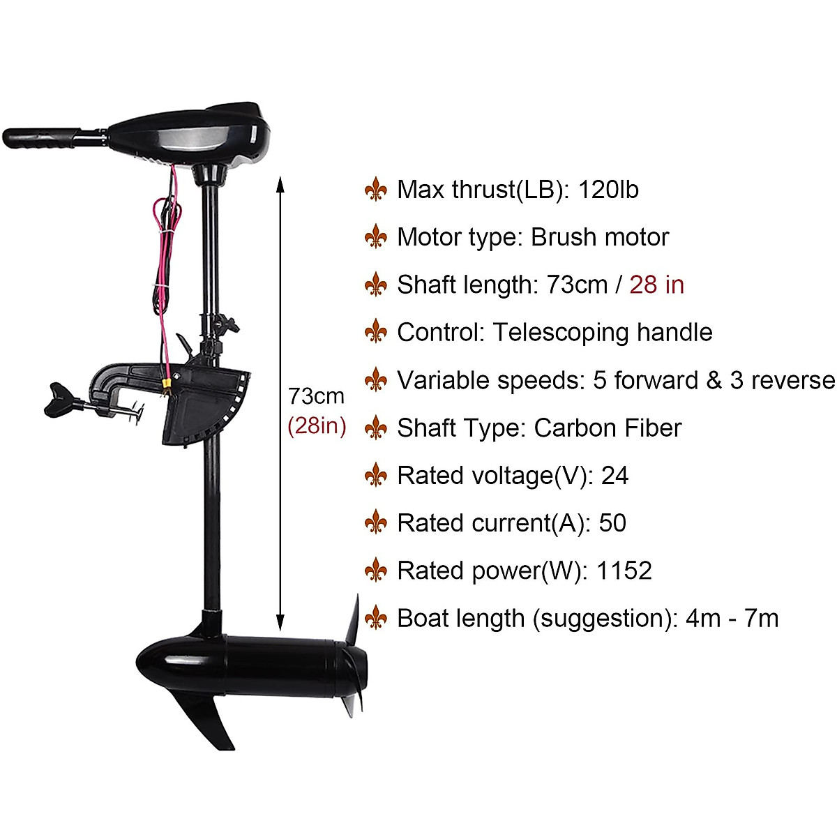 trolling Motor 24V 120 Lb Thrust Trolling Motors, Electric Outboard Motor for Kayak/Trolling Boat/Aluminum Boat/Fishing Boat, Transom Mounted