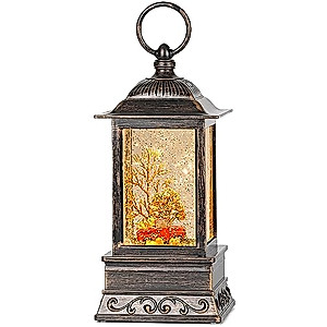 Red Truck Snow Globe Fall Decorations for Home, Thanksgiving Glittering Lighted Lantern Autumn Harvest Decor