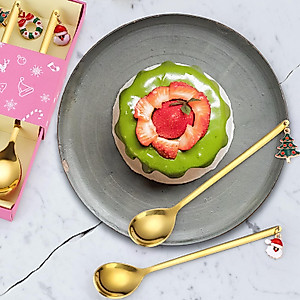 A · HOUSEWARE Coffee Spoons Gold Silverware Christmas 6 Pieces Small Stainless Steel Flatware Xmas Decorative Pendants Cute Drinking Stirrers for Festive and Daily Kitchen Utensils