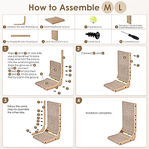 EHEYCIGA Cardboard Cat Scratcher for Indoor Cats, 26.8 Inch L Shaped Vertical Cat Scratching Board with Ball Cat Toy, Large Cat Scratcher Pad