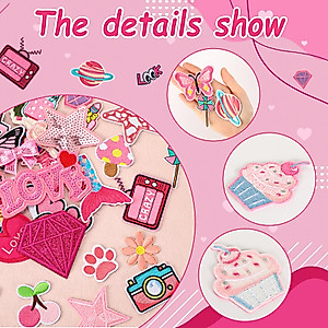60pcs Pink Embroidered Patches Random Assorted Styles Pink Theme Iron on Patches for Girls Western Cowgirl DIY Sew Applique Repair Patch Cute Preppy Sew on Patches for Backpacks Pants Clothes Jeans
