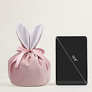 EMBRUNIOICE Easter Candy Gift Bags for Baby,Velvet Bunny Easter Treat Bags,Easter Egg Hunt Bags,Easter Drawstring Goodie Gift Bags for Baby Party Supplies（Pink）…