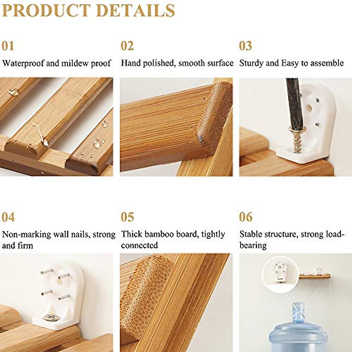 QUMENEY 3PCS Wooden Floating Wall Shelf, Timber Block Floating Shelf, Wall Mounted Shelf Hanging Storage Organizer for Living Room Bathroom Kitchen