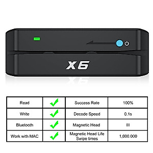 X6 BT Bluetooth Magnetic VIP Card Reader Writer USB 3 Tracks Swipe Encoder [Upgraded Black Version]