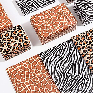 Whaline Animal Skin Print Tissue Paper 90 Sheet Leopard Zebra Giraffe Print Tissue Paper 3 Styles Patterned Wrapping Paper Gift Tissue Paper Assortment for Birthday Holiday Bags, 14 x 20"