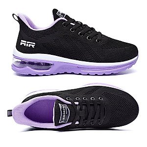 Wide Width Womens Sneakers Air Cushion Running Shoes Walking Tennis Shoes for Women Black-Purple