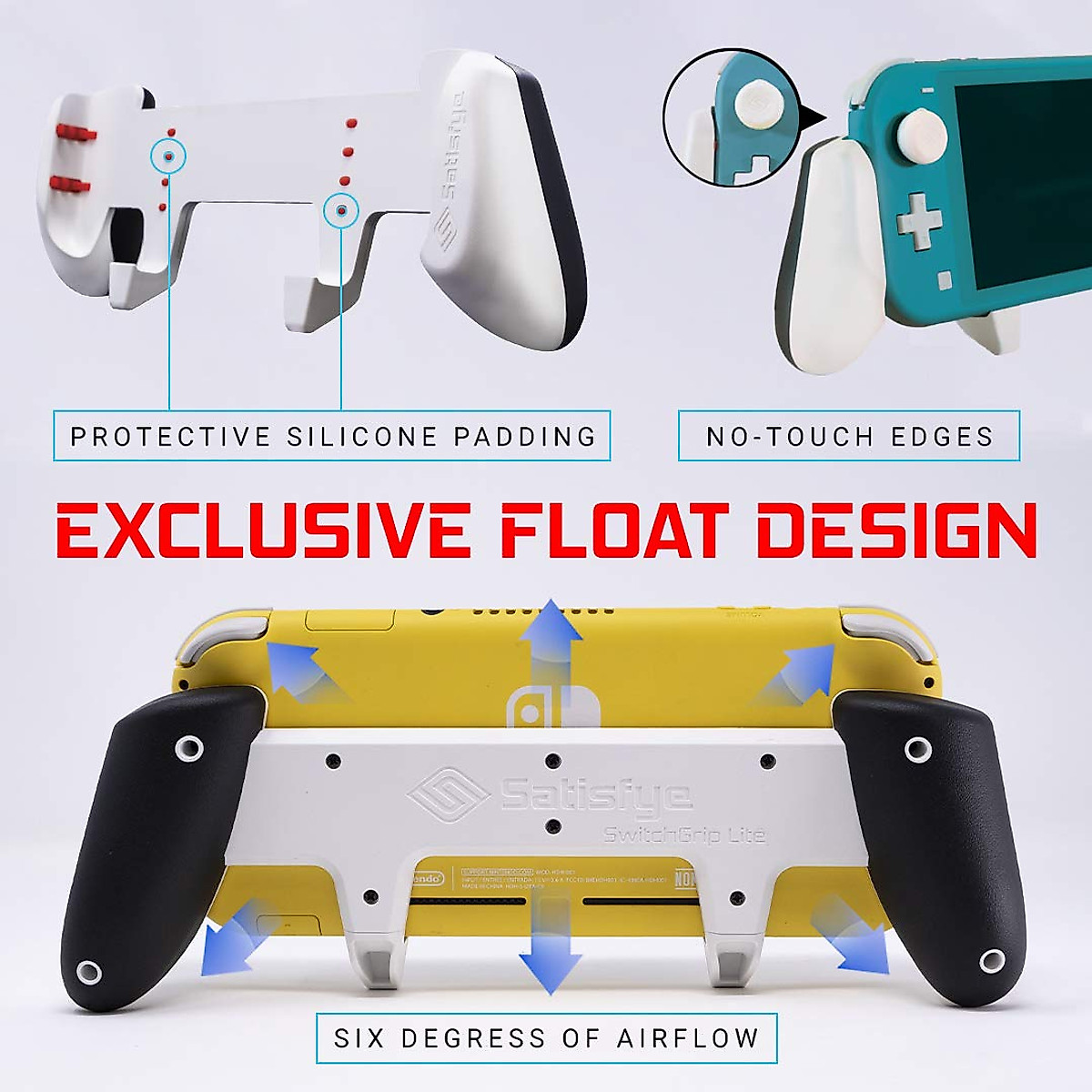 Satisfye - ZenGrip Go Elite Bundle (Lite), Accessories Compatible with Nintendo Switch Lite - Bundle Includes: Grip, Elite Case, Low Profile A-C USB Cable. Bonus: 2 Thumbsticks (Gray)