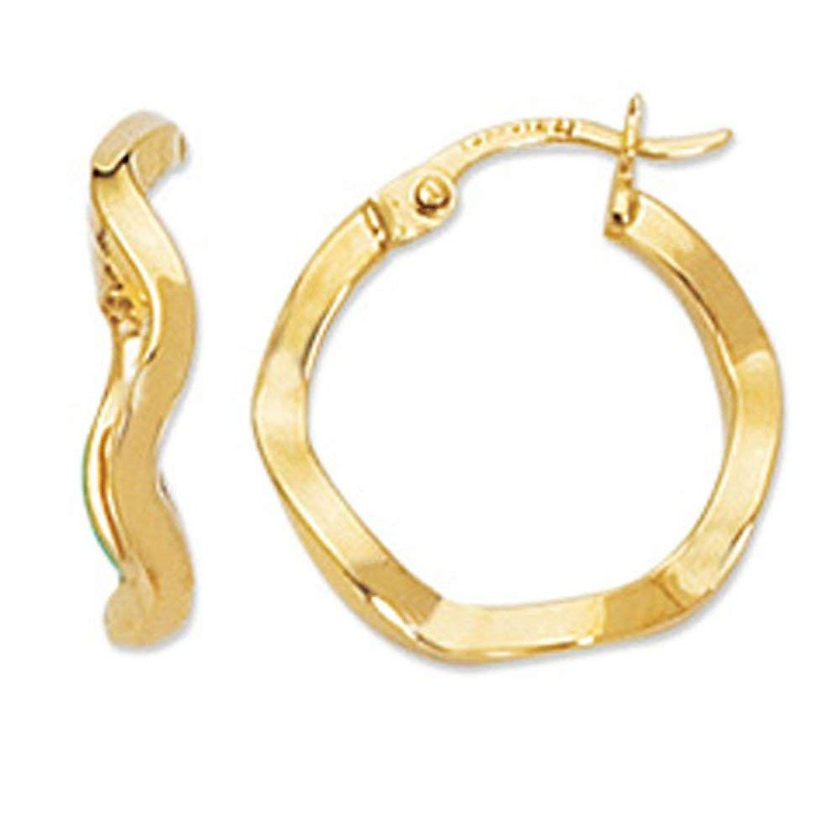 14k Yellow Gold Round Zigzag Hoop Earrings - 3x20mm, (1/8" x 13/16 Inches), 1.8gr.