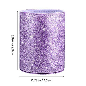 PU Glitter Pen Holder Pencil Cup Shiny for Women Girls, Luxury Makeup Brush Holder Pu Leather Organizer Cup Gift for Desk Office Classroom Home (Purple)