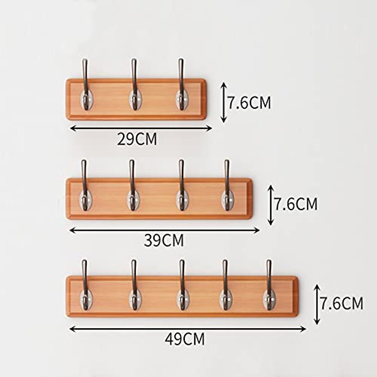 Spotact Wall Mounted Coat Rack Rustic 19.29*2.99*1.97 Inch Wooden Wall Hanger Heavy Duty Hanging Dual Hooks for Jacket Hat Towel Purse Bag for Bedroom Bathroom Entryway (5 Hooks, Cherry Wood Color)