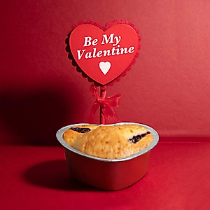 Aluminum Foil Cake Pan Heart Shaped Cupcake Cup with Lids 100 ml/ 3.4 Ounces Disposable Mini Cupcake Cup Flan Baking Cups for Valentine Mother's Day Wedding Xmas Birthday (Red,20 Sets)