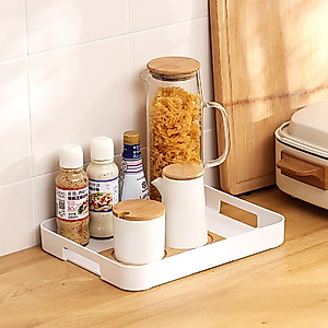 Alacati, White Serving Tray with Handles for Multipurpose, Stackable Rectangle Plastic Serving Platter Ottoman Coffee Table Tray, Decorative Tray for Kitchen Counter Bathroom Vanity Organizing -（L）