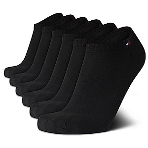 Tommy Hilfiger Men's Athletic Socks - Cushion No Show Ankle Socks (6 Pack), Size Shoe Size 7-12, Pure Black