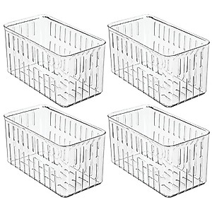 mDesign Plastic Food Cabinet Storage Organizer Container Bin with Open Vents for Kitchen, Pantry, Refrigerator Organization - Holds Fruit, Vegetables, Cheese - Ligne Collection - 4 Pack - Clear