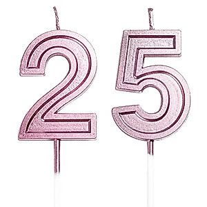 25th Birthday Candles Cake Numeral Candles Happy Birthday Cake Candles Topper Decoration for Birthday Wedding Anniversary Celebration Supplies (Rose Gold)
