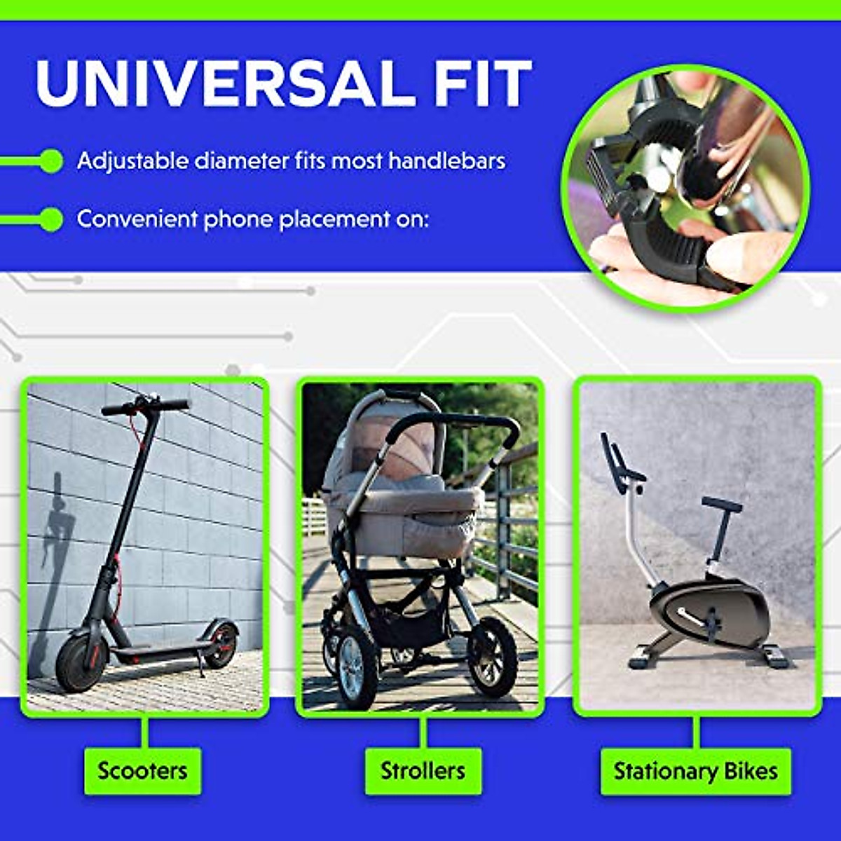 Mongoora Bike & Motorcycle Phone Mount - GPS Cell Phone Holder for Bicycle Handlebar - Easy to Install Bike Accessories Fits iPhone, Galaxy, Android - Stocking Stuffers - 3 Bands (Black, Red, Green)