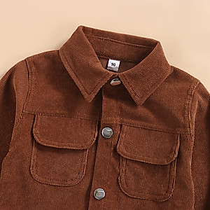 Toddler Baby Boy Girl Shirts Fall Winter Corduroy Jacket Kids Button Down Shirt Solid Color Tops (Brown, 18-24 Months)