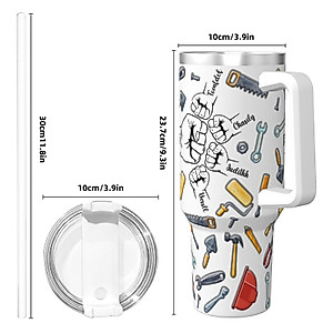 Personalized 40 Oz Tumbler with Handle and Straw Custom Name 3D Inflated Effect Stainless Steel Travel Cup Dad Coffee Mug Best Dad Ever Gifts Birthday Father's Day Gift,10