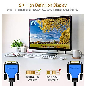 BlueRigger DVI to DVI Monitor Cable (6FT, 24+1 Dual Link, Digital Video Cable, Male to Male) - for Gaming, DVD, Laptops, HDTV and Projector