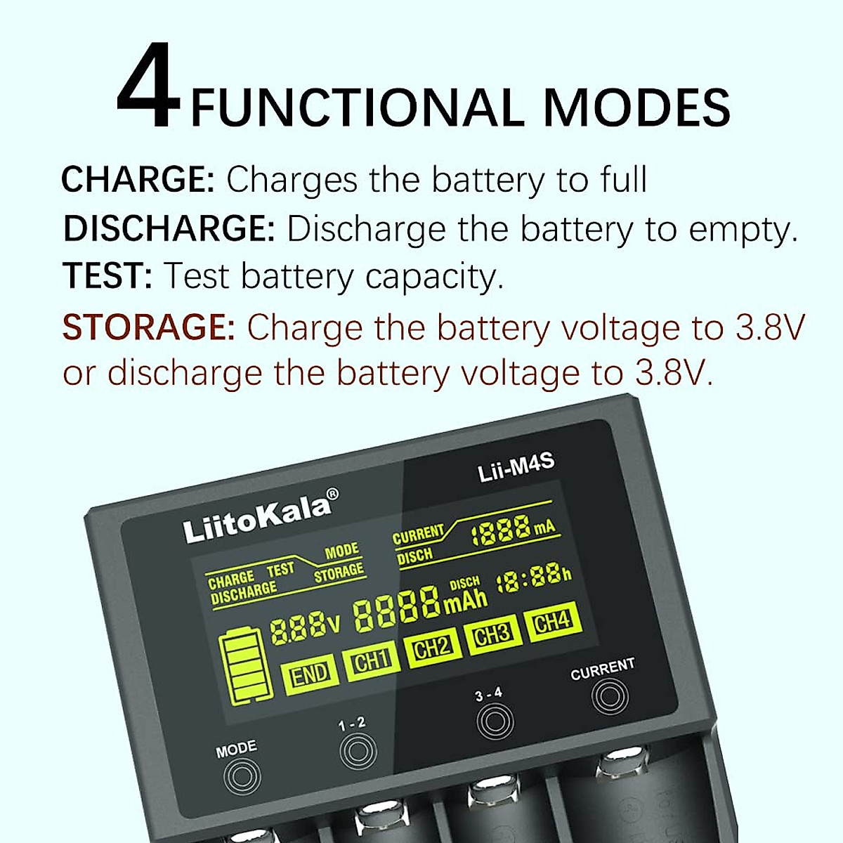 LiitoKala Lii-M4S 18650 Battery Charger Smart Universal Charger LCD Display for 26700 18650 26650 21700 AA Touch Button LCD Display Test The Battery Capacity
