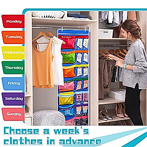 2 Pcs Daily Activity Kids Clothes Organizer Rainbow Weekly Hanging Closet Portable Kids Clothes Storage Prepare and Organize a Week’s Worth of Your Children's Clothing Organizer for Room (Blue)