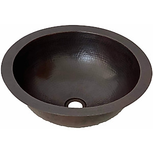 15" Round Copper Bathroom Sink Mexican Copper Bath Sink Pure Copper Hand Hammered Dual Mount Dark CPS05