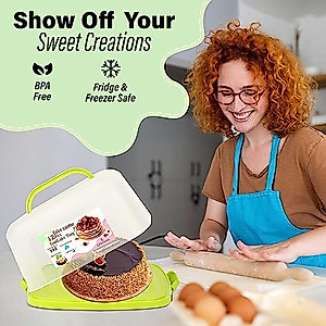 CASYMAR Portable Cake Carrier with 12 Cupcake Holder with Lid- Plastic Cake Containers with Lids Includes Knife & Accessories-Two Sided Base for Snacks Cookies Nuts Fruit etc-Suitable for 12-inch Cake