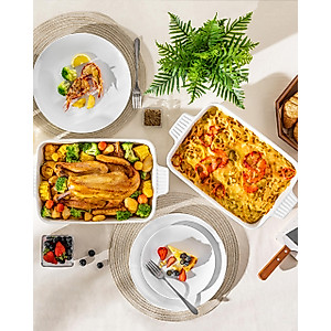 MALACASA 4.4 QT Baking Dish, 9x13 Large Casserole Dish for Oven, Ceramic Baking Pan, Rectangular Lasagna Pan Deep with Handles for Baking, Durable Microwave Oven Safe, White, Series BAKE-BAKE