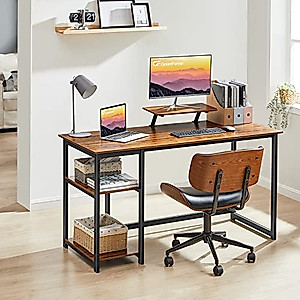 GreenForest Home Office Computer Desk with Monitor Stand and Reversible Storage Shelves,47 inch Modern Writing PC Work Table,Easy Assembly,Walnut