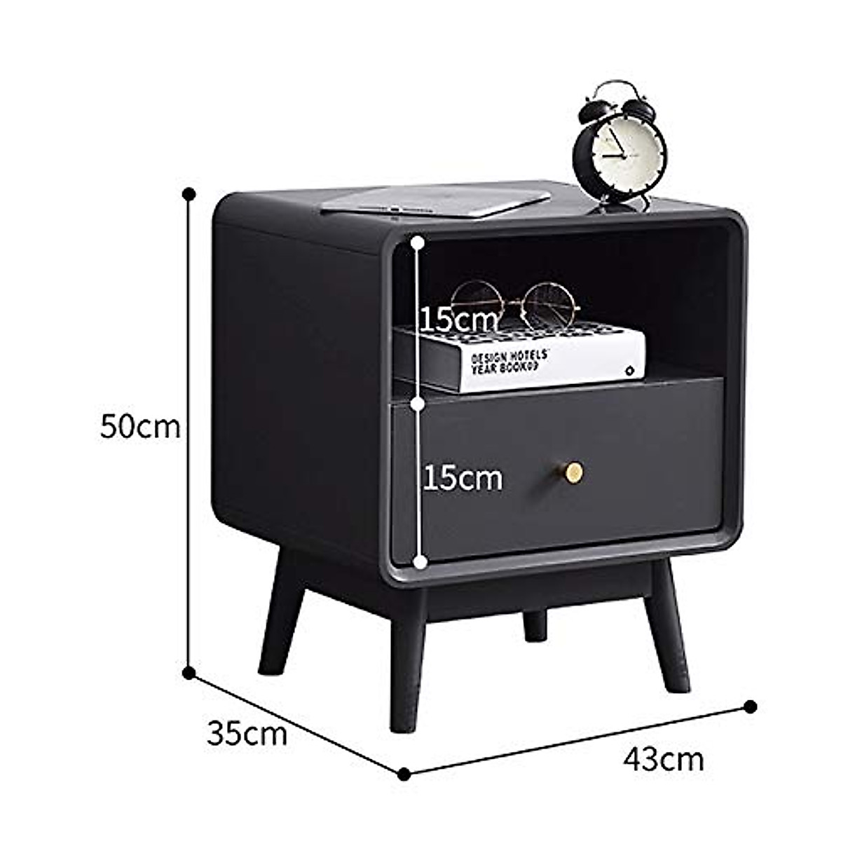 ZHAOLEI All Solid Wood Bedside Table Bedroom Nordic Home Wood Simple Bedside Storage Cabinet Gray