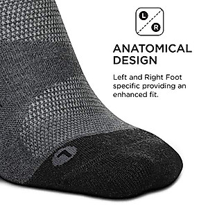 Feetures Elite Max Cushion No Show Tab Ankle Socks - Sport Sock with Targeted Compression - Grey, L (1 Pair)