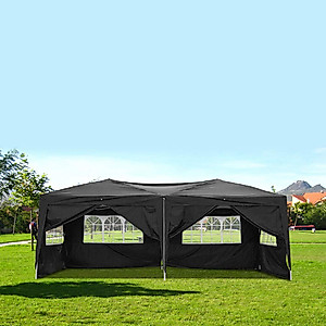 10x20 Ft Easy Pop up Canopy, Waterproof Party Tent, Adjustable Height Outdoor Gazebo w/ 6 Removable Sidewalls & 4 Windows for Patio Backyard Porch Garden Beach, Carry Bag Included (Black)