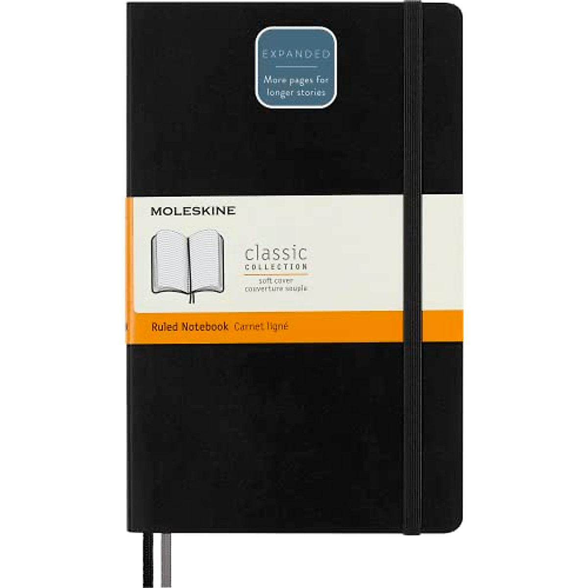 Moleskine Classic Expanded Notebook, Soft Cover, Large (5" x 8.25") Ruled/Lined, Black, 400 Pages