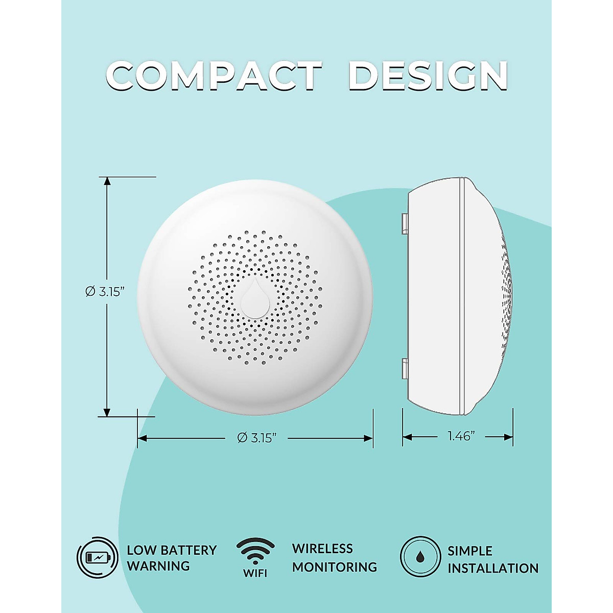 Ecoey Water Leak Detector (2.4G) , Water Sensor Alarm, Smart WiFi, Low Battery Warning, APP Alerts, Continuous Monitoring for Basement, Home,Battery Operated, 1 Pack