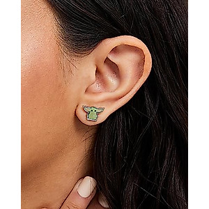 Disney Star Wars The Mandalorian Grogu Fashion Stud Earrings and Necklace Set, Officially Licensed