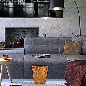 DOITOOL Woven Trash Can Paper Wicker Waste Basket Round Garbage Bin for Bathrooms, Bedrooms, or Offices, Khaki