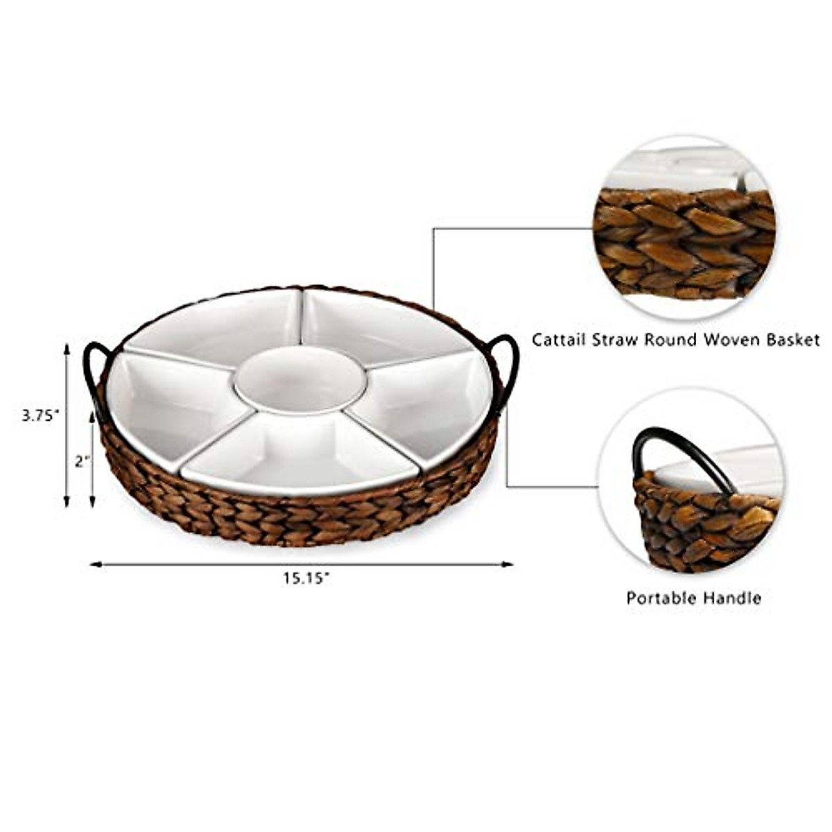 Serving Tray and Serving Dishes, RANDEFURN 7-Set Gold Platters for Parties,15.5 x 15.5 inches, Divided Serving Trays & Platters, Portable Handle,Gold