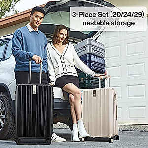Hanke Luggage Sets 2 piece Carry On Luggage with Wheels PC Hard Shell Suitcases Lightweight Checked Tsa Luggage Large Travel Suitcase Woman Men 20/24 Inch(Jet Black)