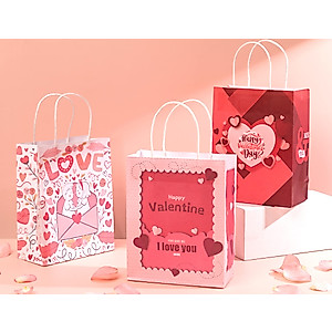72PCS Valentines Day Gift Bags Bulk with 24 Bags 9”x7''x3.5'' 24 Tissue Paper&24 Stickers for Kids Adults Holiday Goody Candy Chocolate Bakery Treat Bag for Gift Giving,Classrooms Gift Exchange,Party Favor