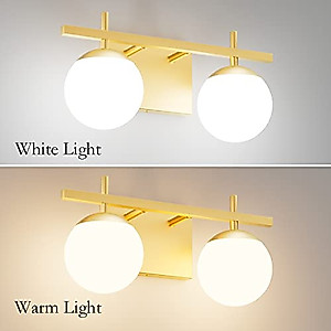 Ralbay Mid Century Modern Gold Vanity Light 2-Light Mid Century Modern Bathroom Light Fixture Gold Milky Glass Ball Bathroom Wall Light Fixtures