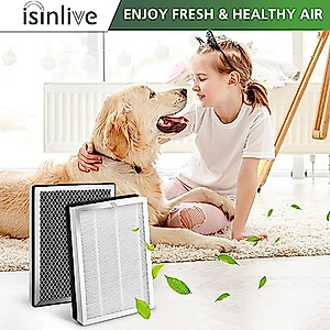 isinlive 25 Replacement Filter Compatible with 25 Air Purifier S1/W1/B1, 3-in-1 H13 True HEPA Activated Carbon Filter, 4 Pack