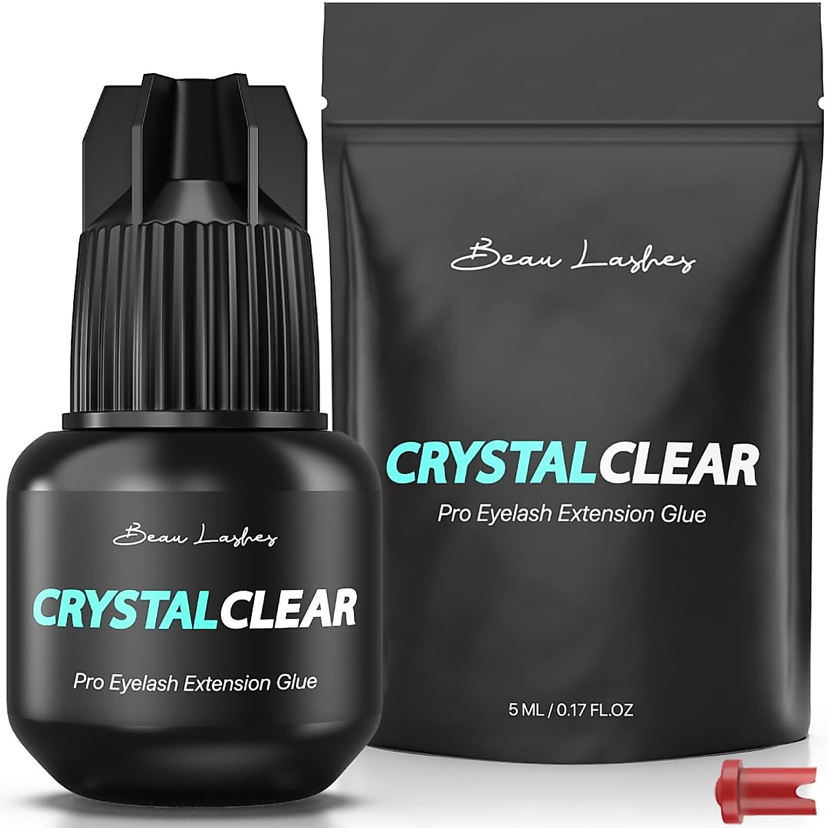 Crystal Clear Professional Eyelash Extension Glue | Super Strong Clear Lash Adhesive for Long Lasting Semi Permanent Individual Lash Eyelash Extensions | 1-2s Fast Drying / 7 Weeks Retention