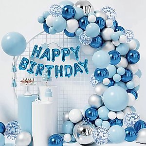 Blue And White Balloon Garland Arch Kit,happy Birthday balloons,111pcs Metallic blue and white Confetti Latex Balloons Arch Kit For Birthday Party baby boy Shower Birthday Decorations