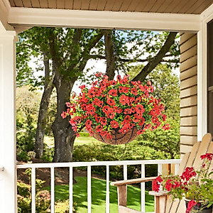 ZFProcess Artificial Silk Flowers in Hanging Basket Outdoor Indoor Patio Lawn Garden Decor,Hanging Daisy Basket with 12inch Coconut Lining Chain Palm Flowerpot(Red)