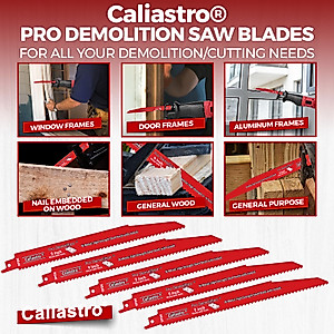 9-Inch Wood with Nails Demolition Reciprocating Saw Blades Made of Long Lasting Bi-Metal with Cobalt Teeth for Reciprocating/Sawzall Saws - 5 Pack - Caliastro