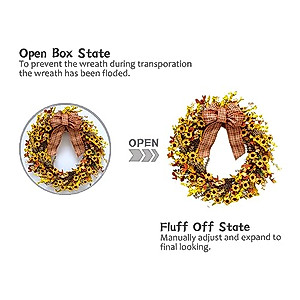 Bibelot 20 Inch Fall Wreath Yellow with Green Leaves Wreath Yellow Daisy Artificial Grains Yellow Flower Wreath for Front Door Wreath,Farmhouse Decor Indoor&Outdoor Wedding Wall Home Decor